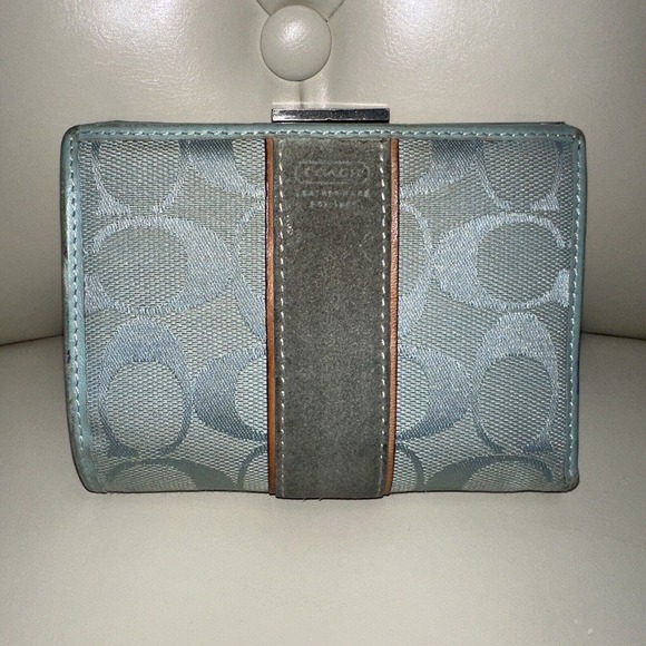 Fendi | Bags | Coach Bifold Light Blue Suede Leather Wallet | Poshmark